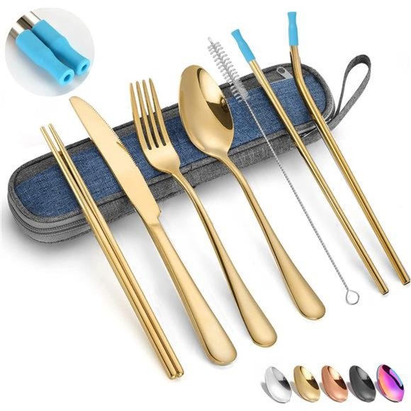 Dining | Portable Travel Utensils Silverware Set W Case Reusable Travel ...